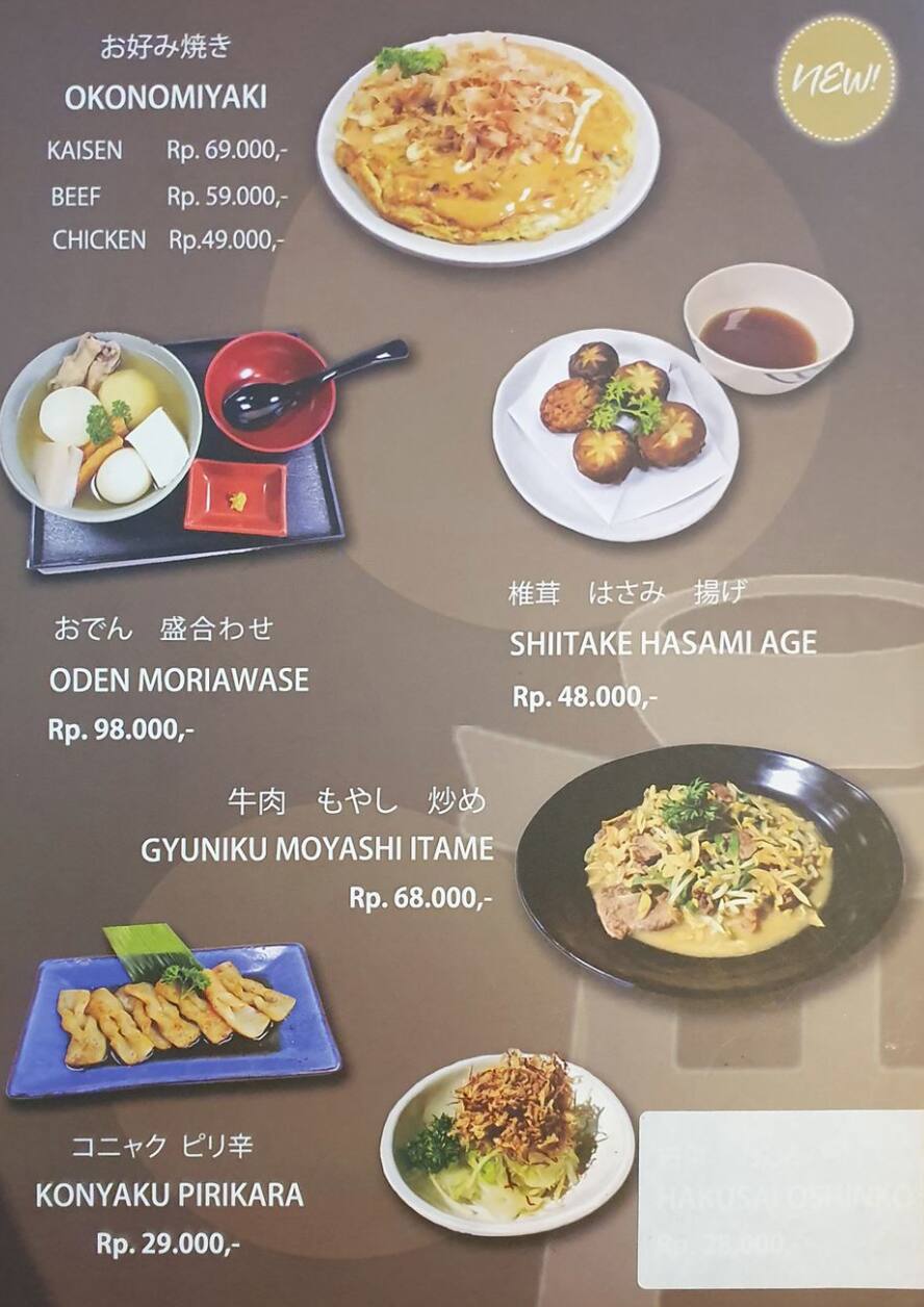 Menu at Matsuri Jiro restaurant, Bandung