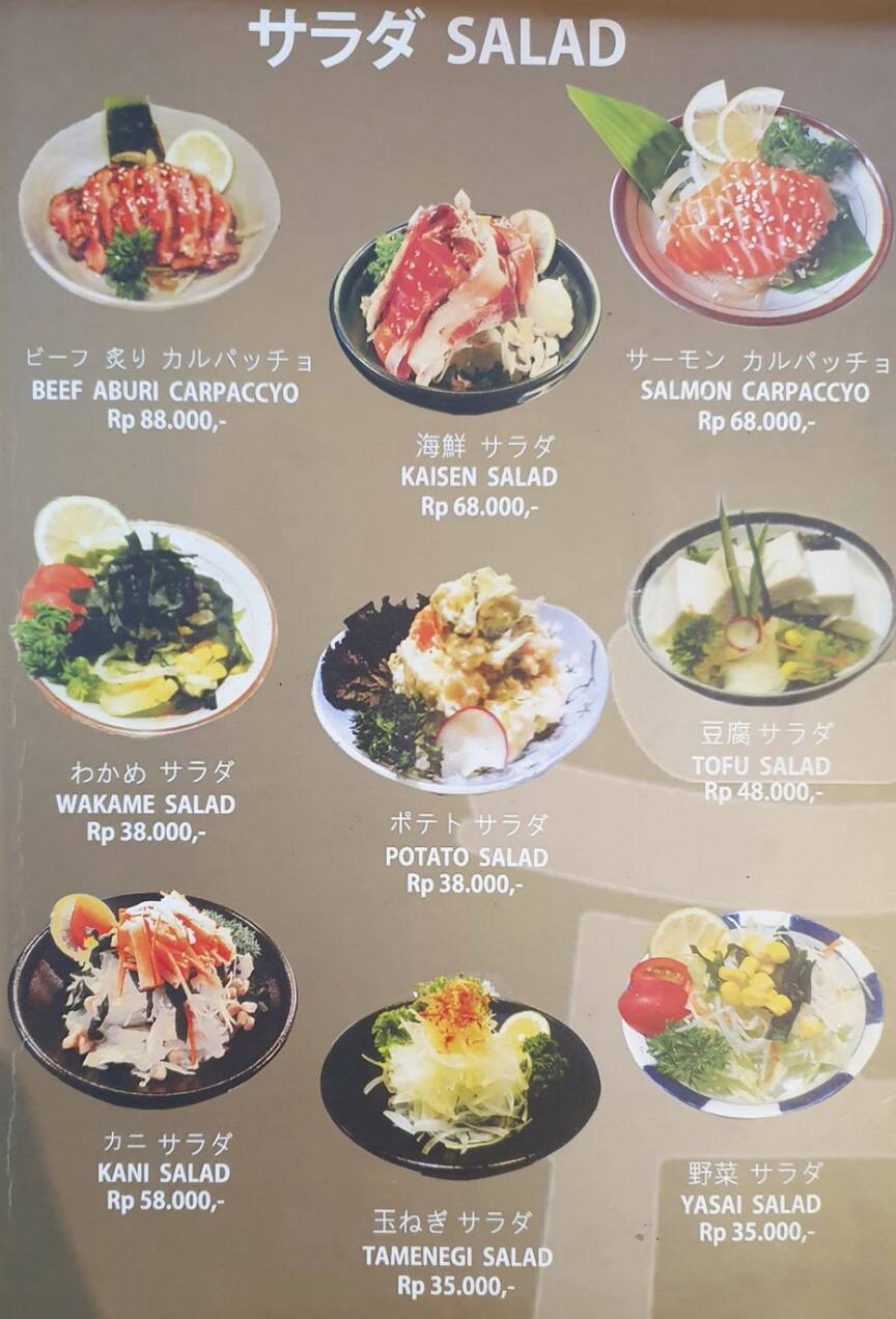 Menu at Matsuri Jiro restaurant, Bandung