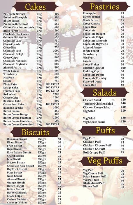 Menu at Bakeline Bakery & Food Products, Hyderabad, Opposite JRC ...