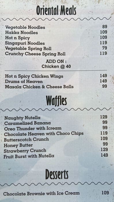 Menu at Deja bru cafe, New Delhi