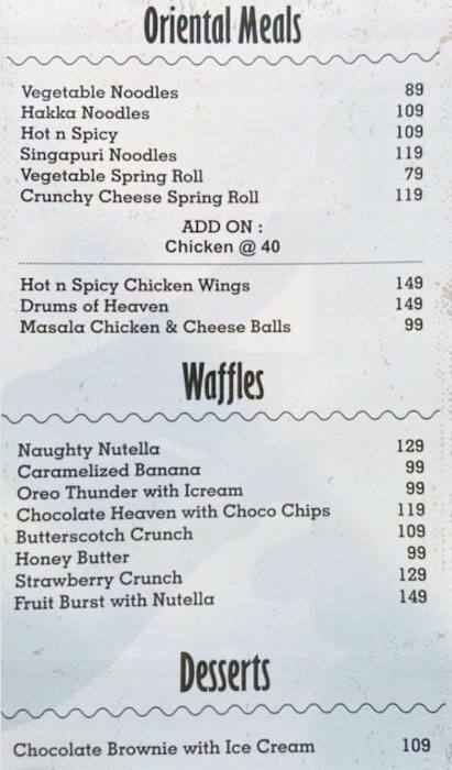 Menu at Deja bru cafe, New Delhi