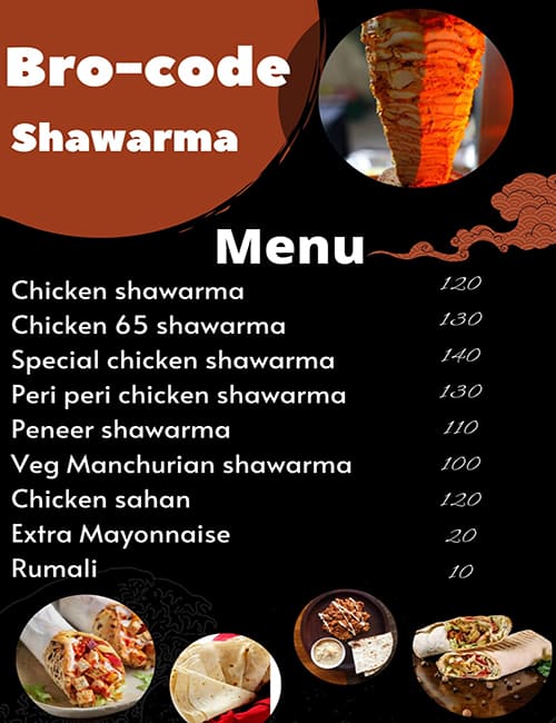 Menu of Bro Code Shawarma, Suraram, Hyderabad