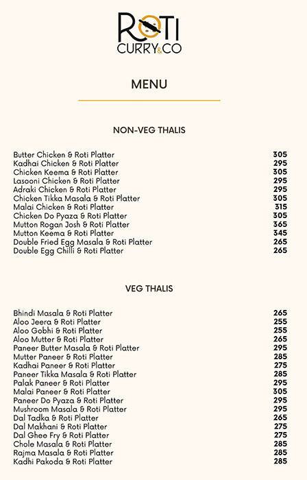 Menu of Roti Curry & Co, Kukatpally, Hyderabad