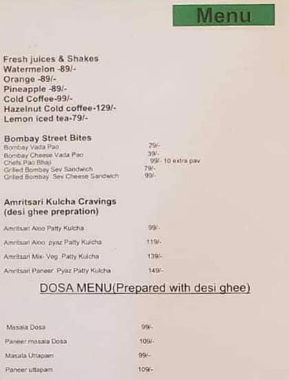 Menu of House Of Chefs, Civil Lines, Agra