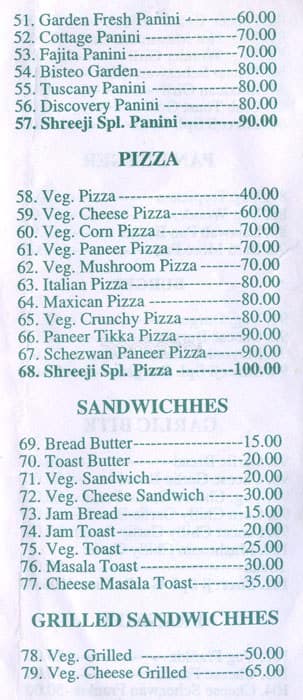 Menu at Shree Sweets, Thane, Ad Marg