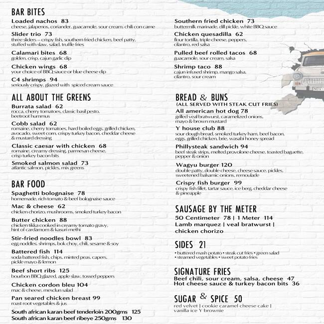 Menu at Y bar, Abu Dhabi