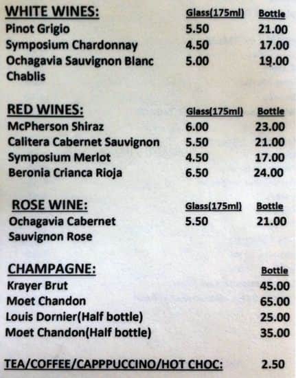 Menu at Grand royale Restaurant, England