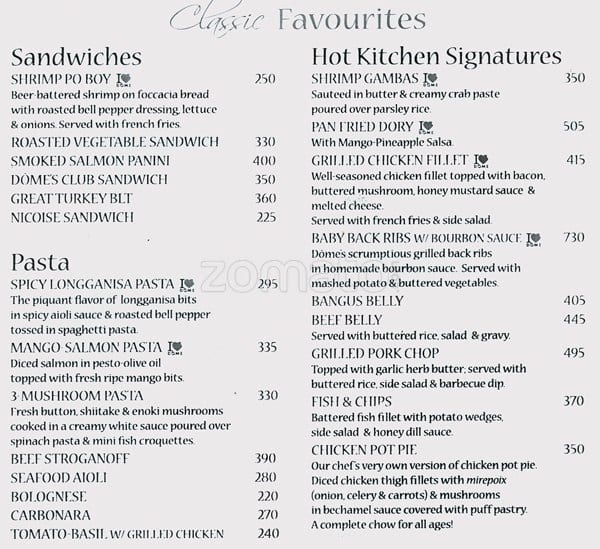 Menu at Dome Cafe, Quezon City