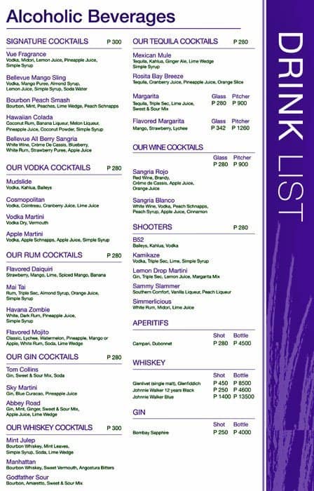 Vue Bar - The Bellevue Manila Menü - Zomato Filipinler