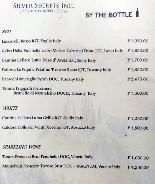 Menu at Chef Jessie Rockwell Club, Makati