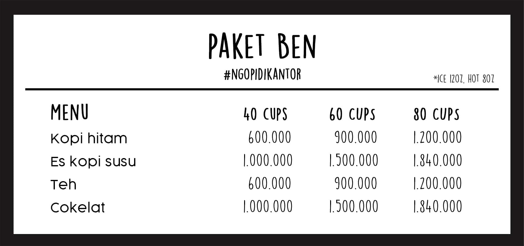 Menu at Filosofi Kopi Melawai cafe, Jakarta, Kawasan Terpadu Blok M Square