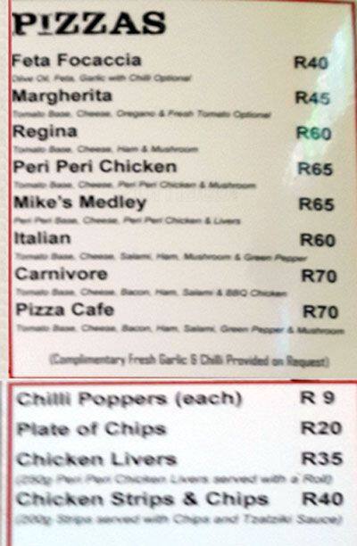 Menu at Tarantino's Resto Bar, George