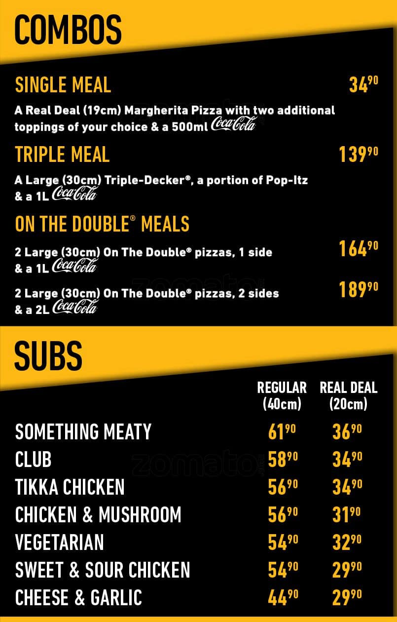 Menu at Debonairs Pizza restaurant, Richards Bay, Erf 1792