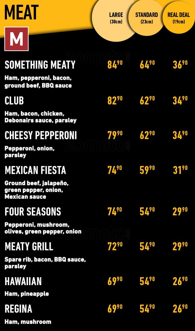 Menu at Debonairs Pizza restaurant, Richards Bay, Erf 1792