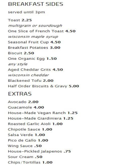 Menu at Handlebar, Chicago