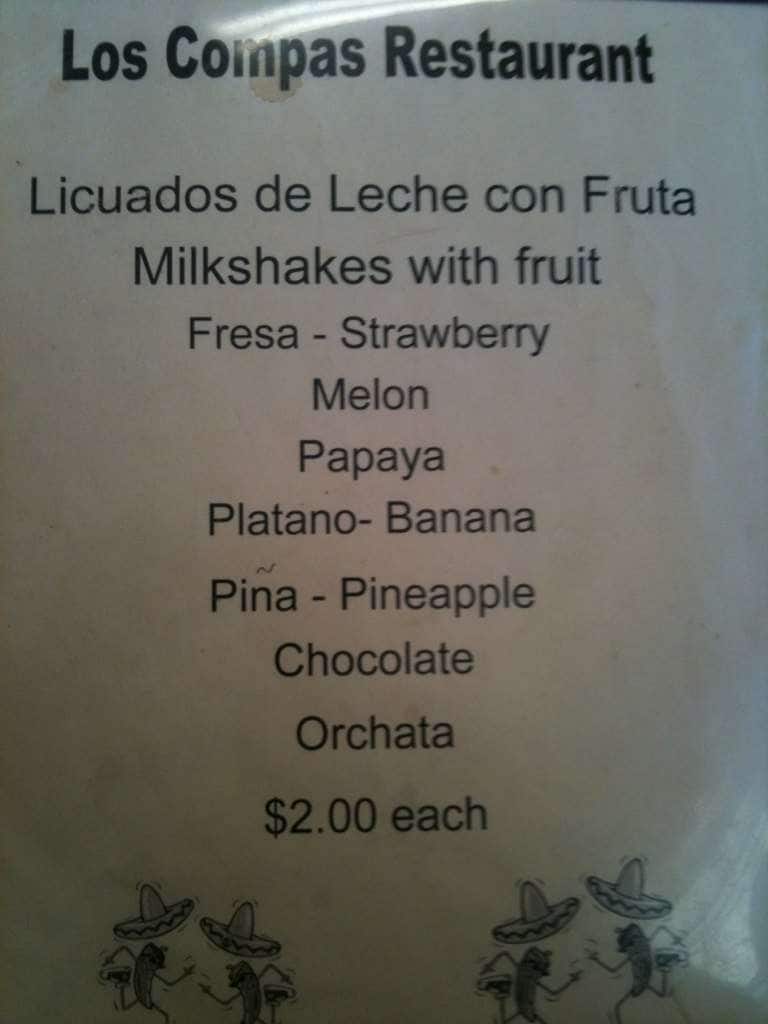 Menu at Los Compas restaurant, Galveston