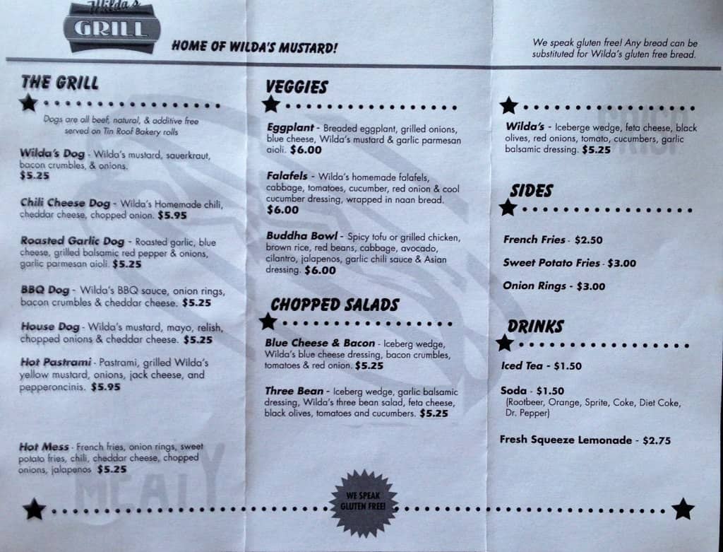 Menu at Wilda's Grill restaurant, Redding, Churn Creek Rd