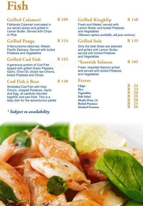 Menu at Adega restaurant, Nelspruit