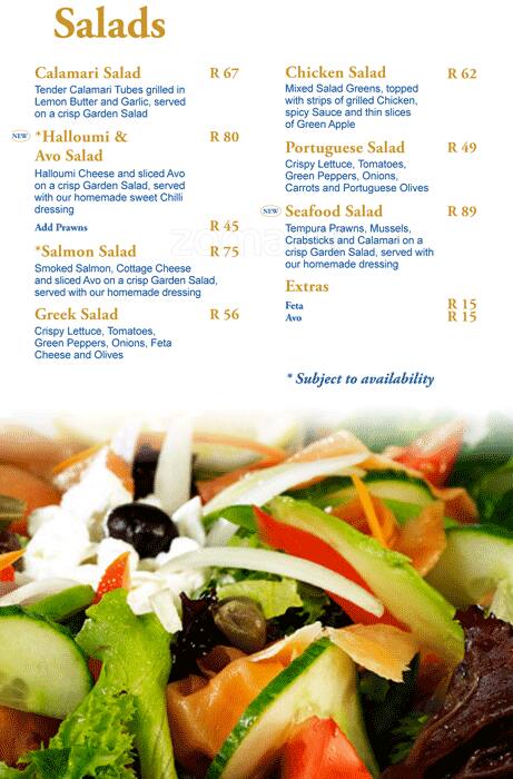 Menu at Adega restaurant, Nelspruit