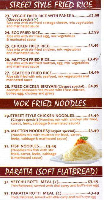 Menu at Clay Pot restaurant, Watford, 251A Saint Albans Road