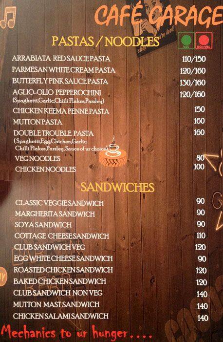 Menu at Cafe Garage, Noida