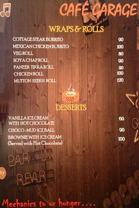 Menu at Cafe Garage, Noida