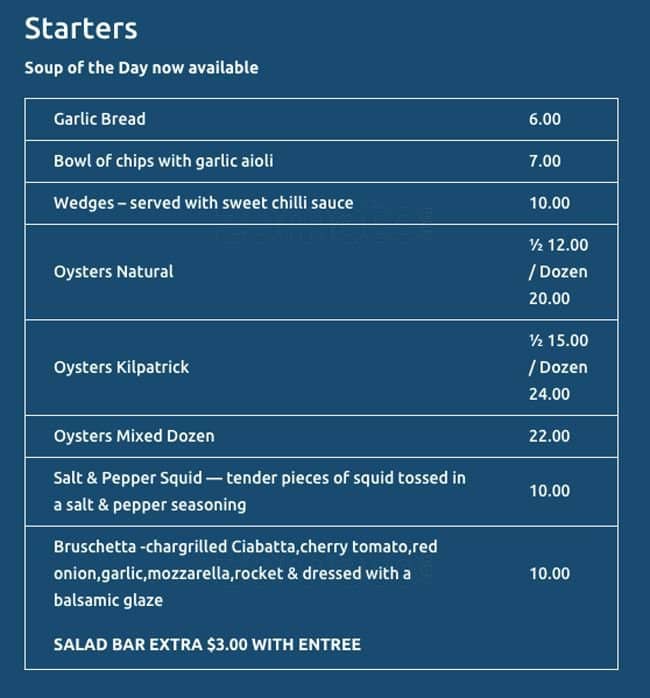 Menu at Seaton Hotel restaurant, Seaton