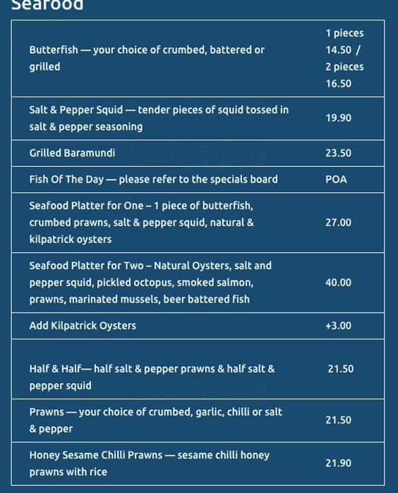 Menu at Seaton Hotel restaurant, Seaton