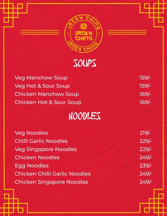 Menu of Jacky Ching, DLF Phase 3, Gurgaon