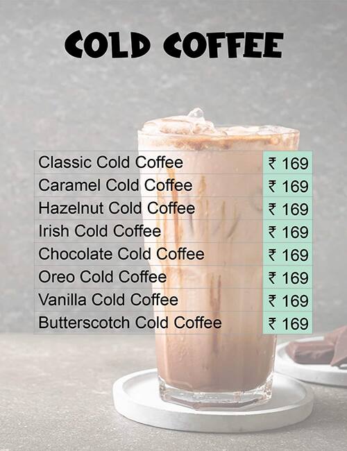 Menu of The Cold Corner, Narayanguda, Hyderabad