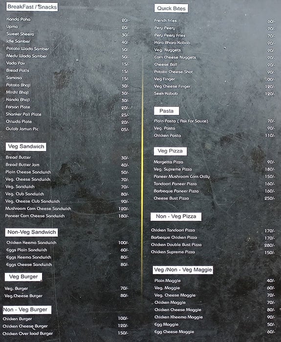 Menu of SM Cafe, Undri, Pune