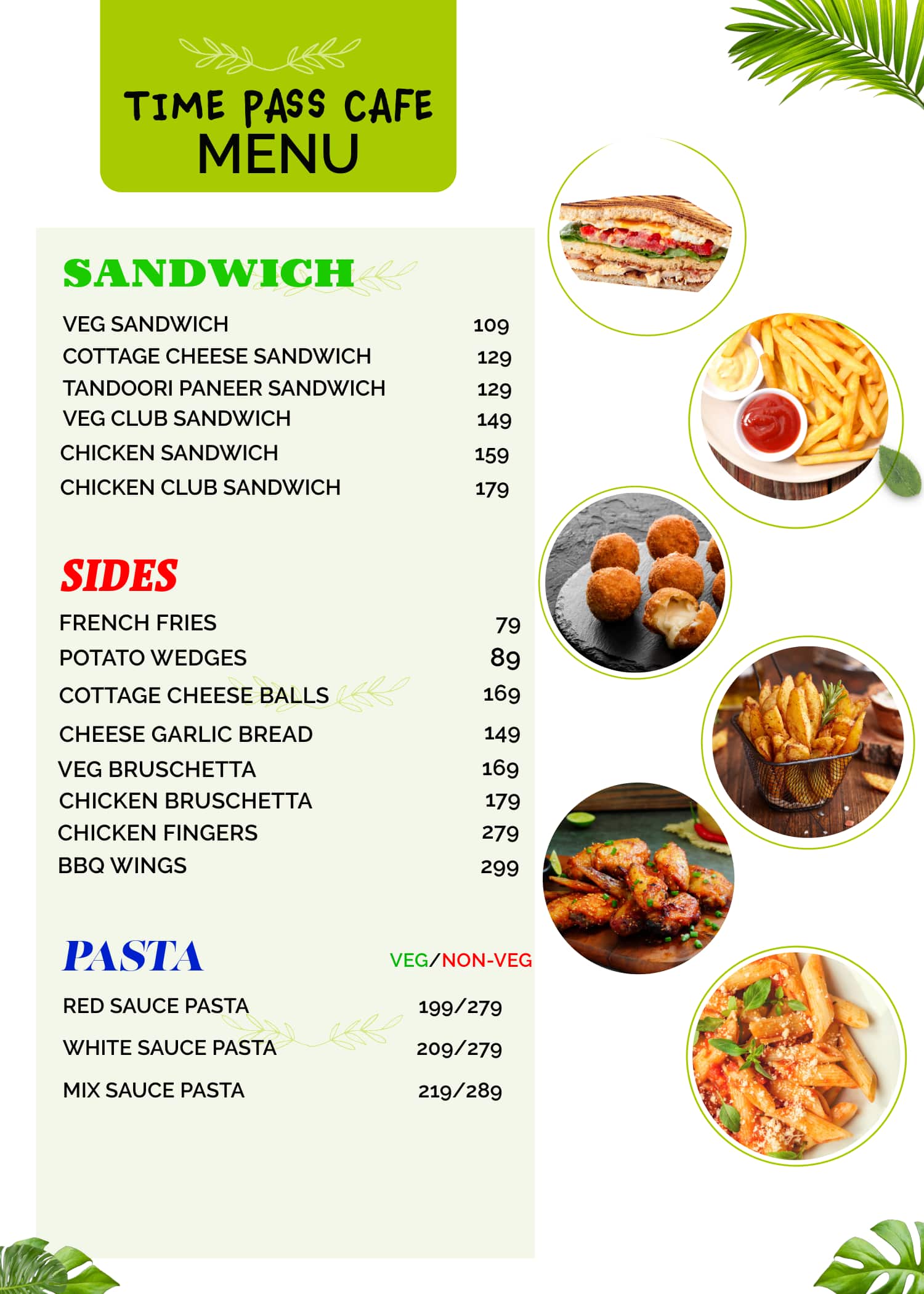Menu of Time Pass Cafe, Sector 110, Noida