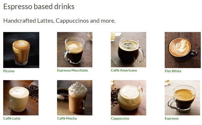 Menu at Starbucks cafe, London, Zinc House Unit 1