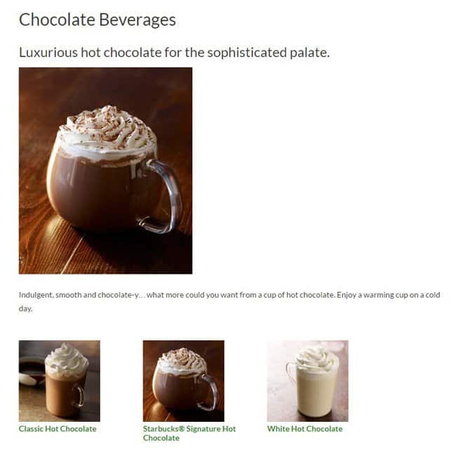 Menu at Starbucks cafe, London, 31 - 33 Sun St