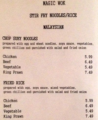 Menu at Wok & Grill restaurant, London, 9 Mile End Rd