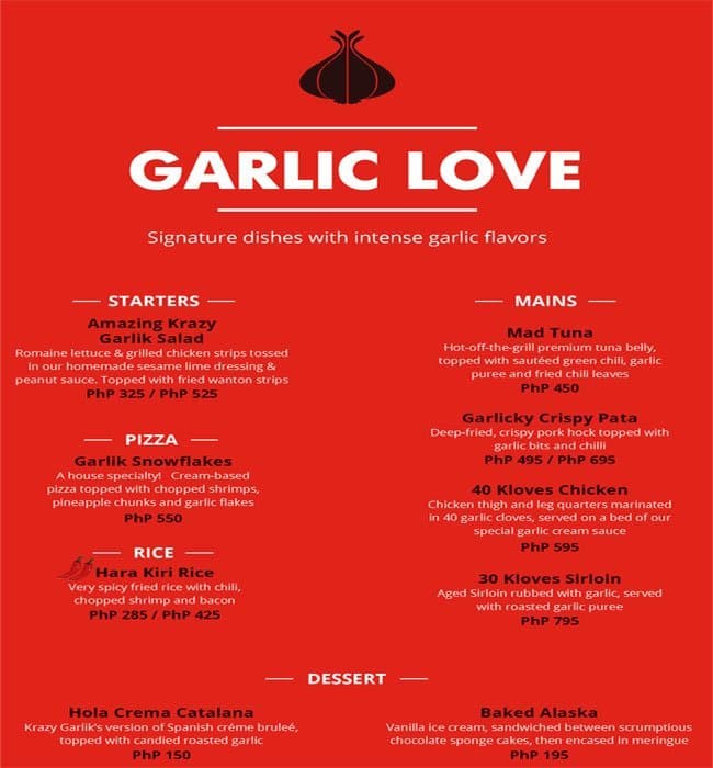Krazy Garlik Menu, Menu for Krazy Garlik, Newport City, Pasay City ...