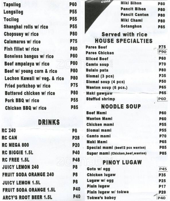 Carta del restaurante Kain SA Maharlika, Ciudad Quezon