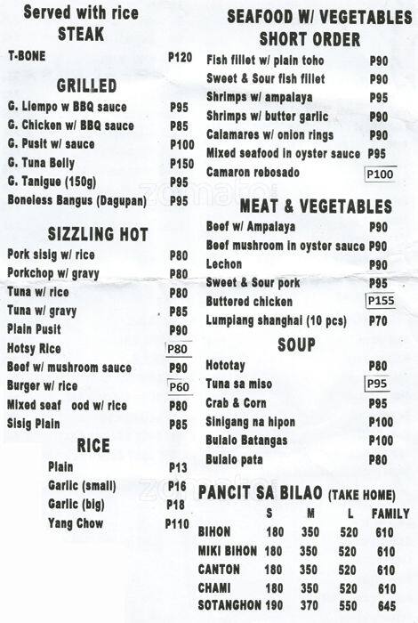 Carta del restaurante Kain SA Maharlika, Ciudad Quezon