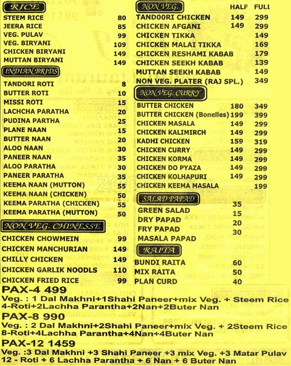Menu at Raj Family Restaurant, Delhi