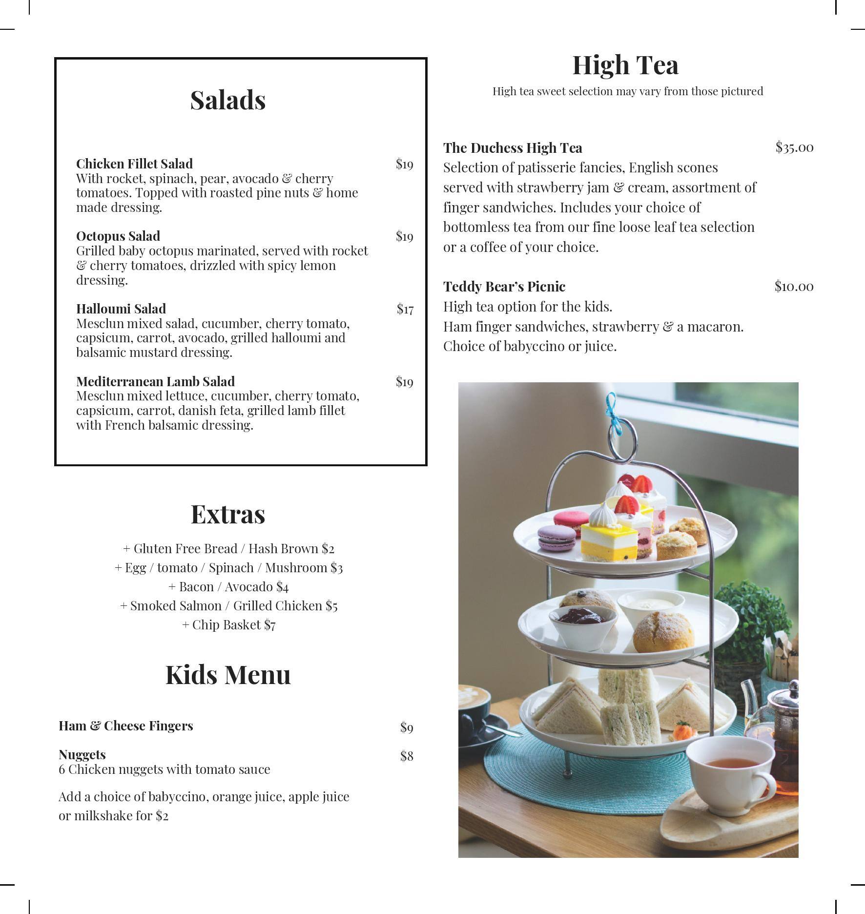 Menu at Passiontree Velvet cafe, Castle Hill