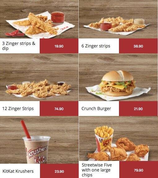 Menu at KFC Garden Route Mall restaurant, George, Shop 62