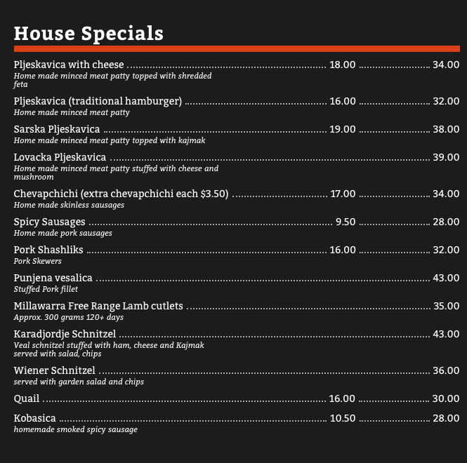 Menu at Lygon Charcoal Grill & Steakhouse, Melbourne