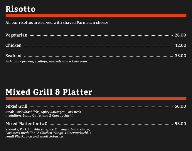 Menu at Lygon Charcoal Grill & Steakhouse, Melbourne