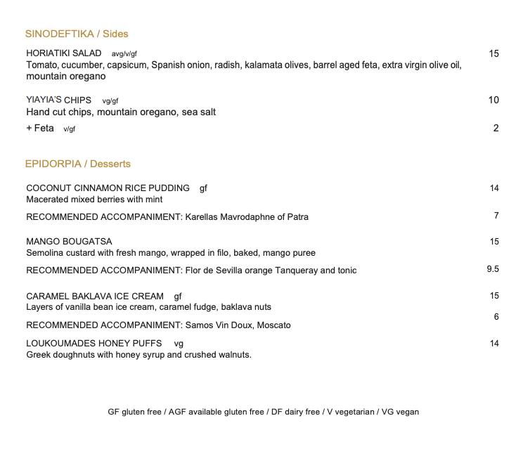 Menu at Nostimo Restaurant Bar, South Brisbane