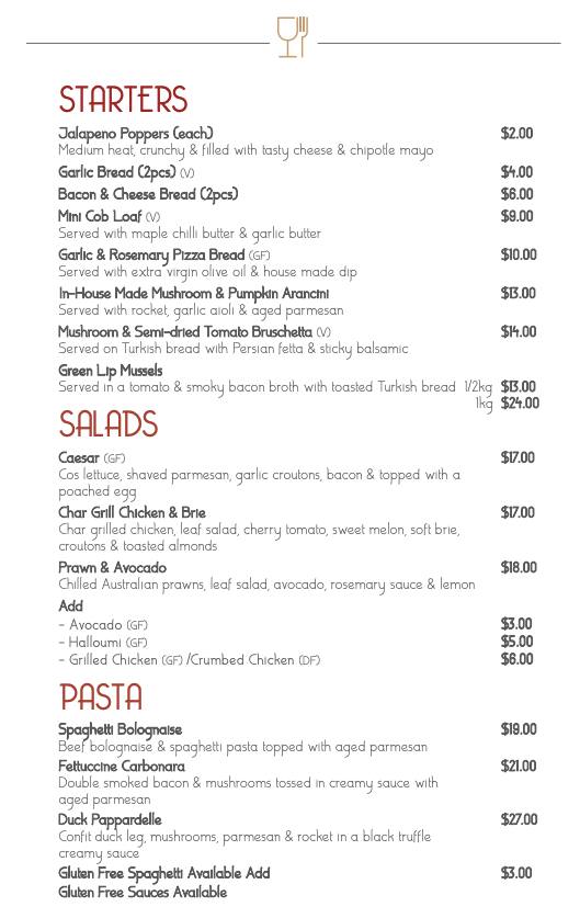 Menu at The Buffalo Bar, Macgregor