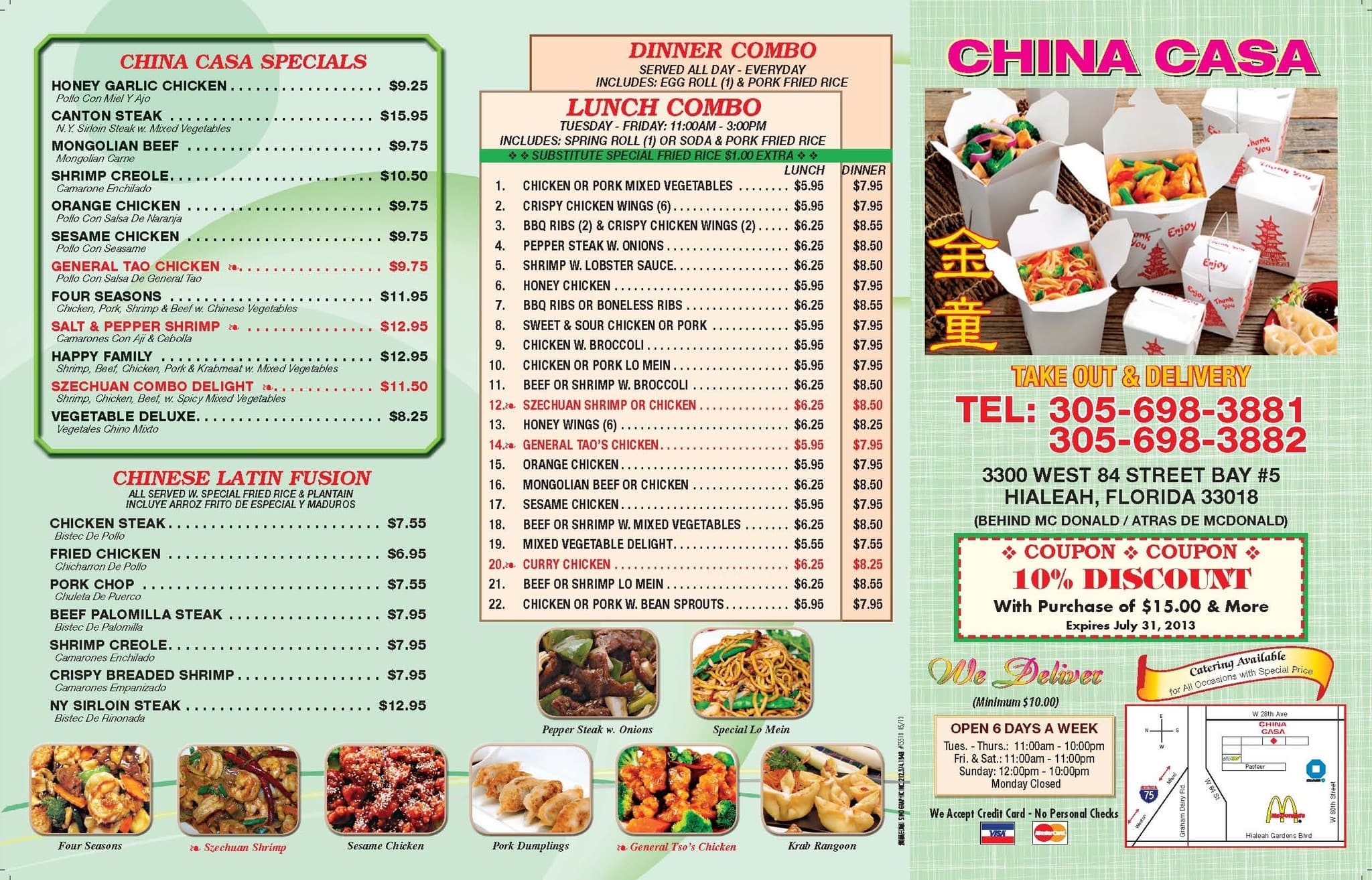 Menu at China Casa restaurant, Hialeah