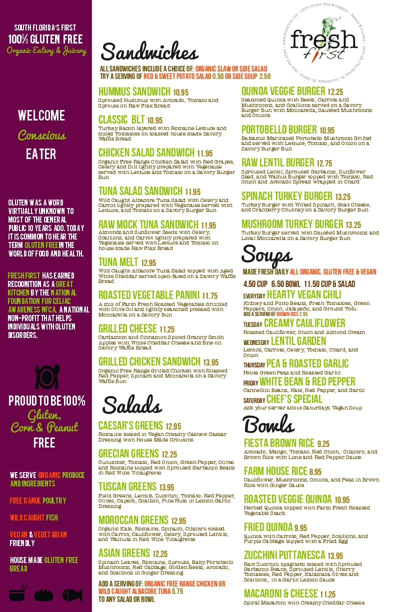 Fresh First Menu, Menu for Fresh First, Fort Lauderdale, Miami ...