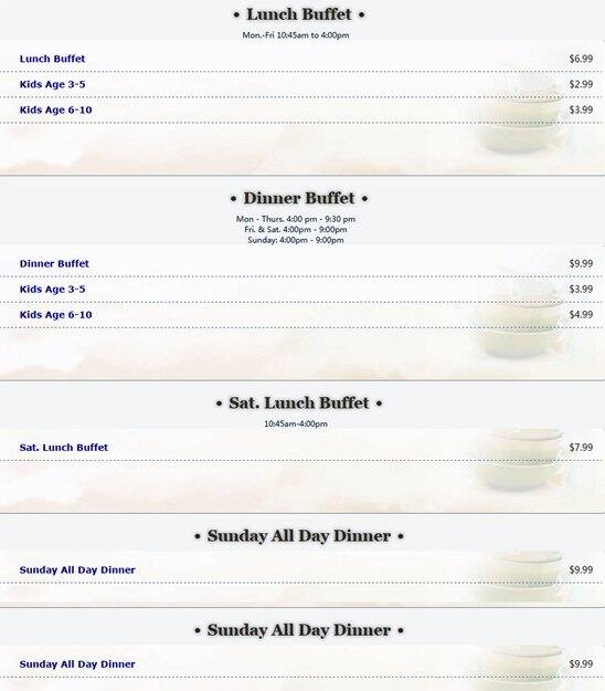 Menu at Dynasty Buffet restaurant, Gastonia, E Franklin Blvd