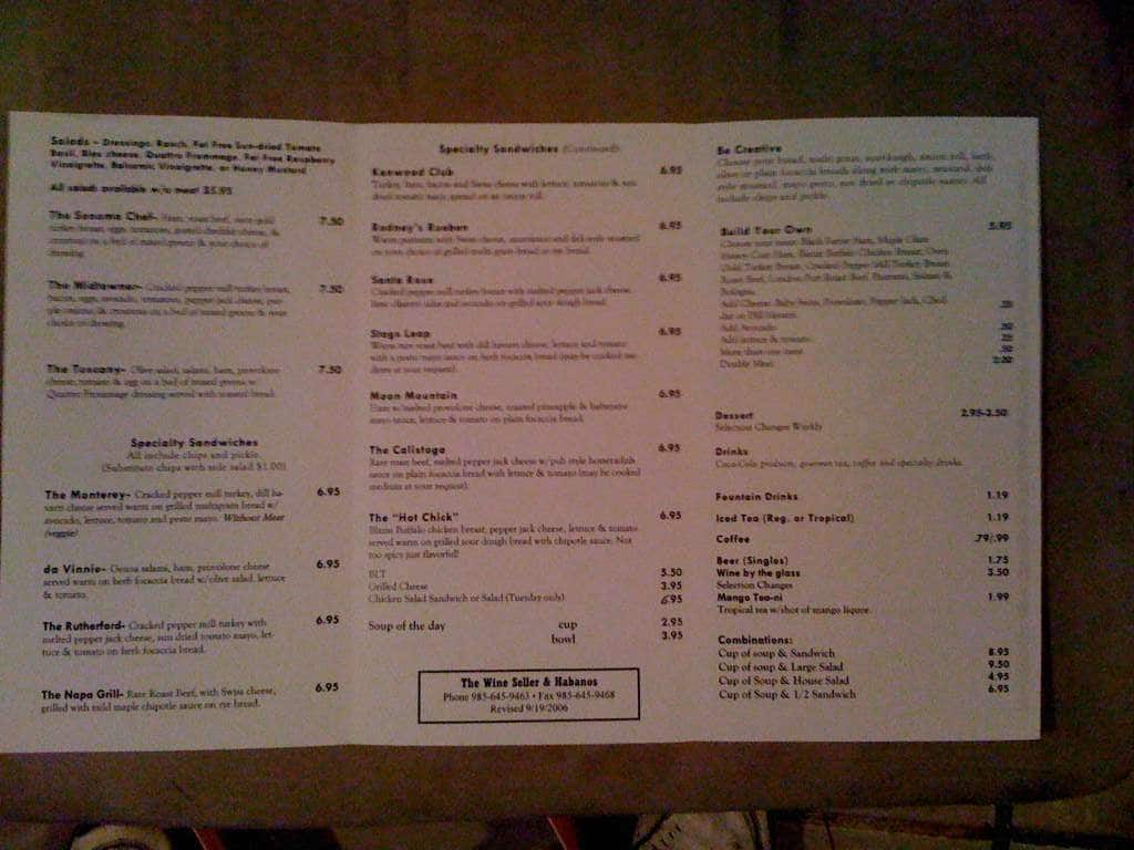 Menu at Habanos & The Wine Seller pub & bar, Slidell