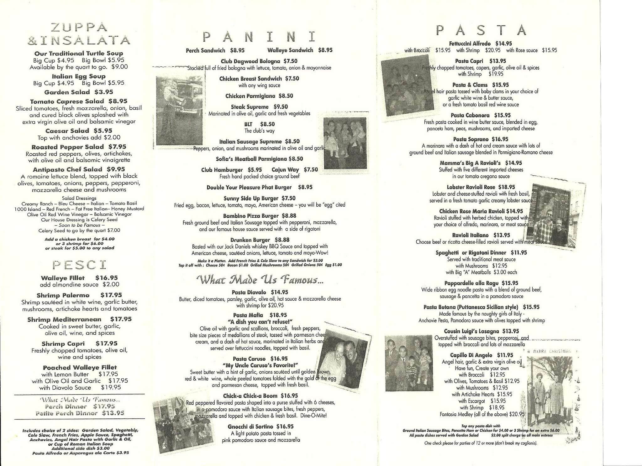 Menu at Sortino's Little Italy Ristorante club, Sandusky, Sycamore Line